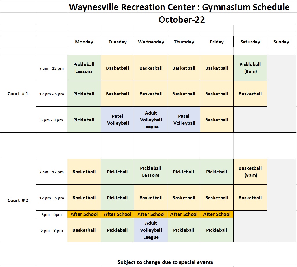 Gym Schedule | The Town of Waynesville, NC